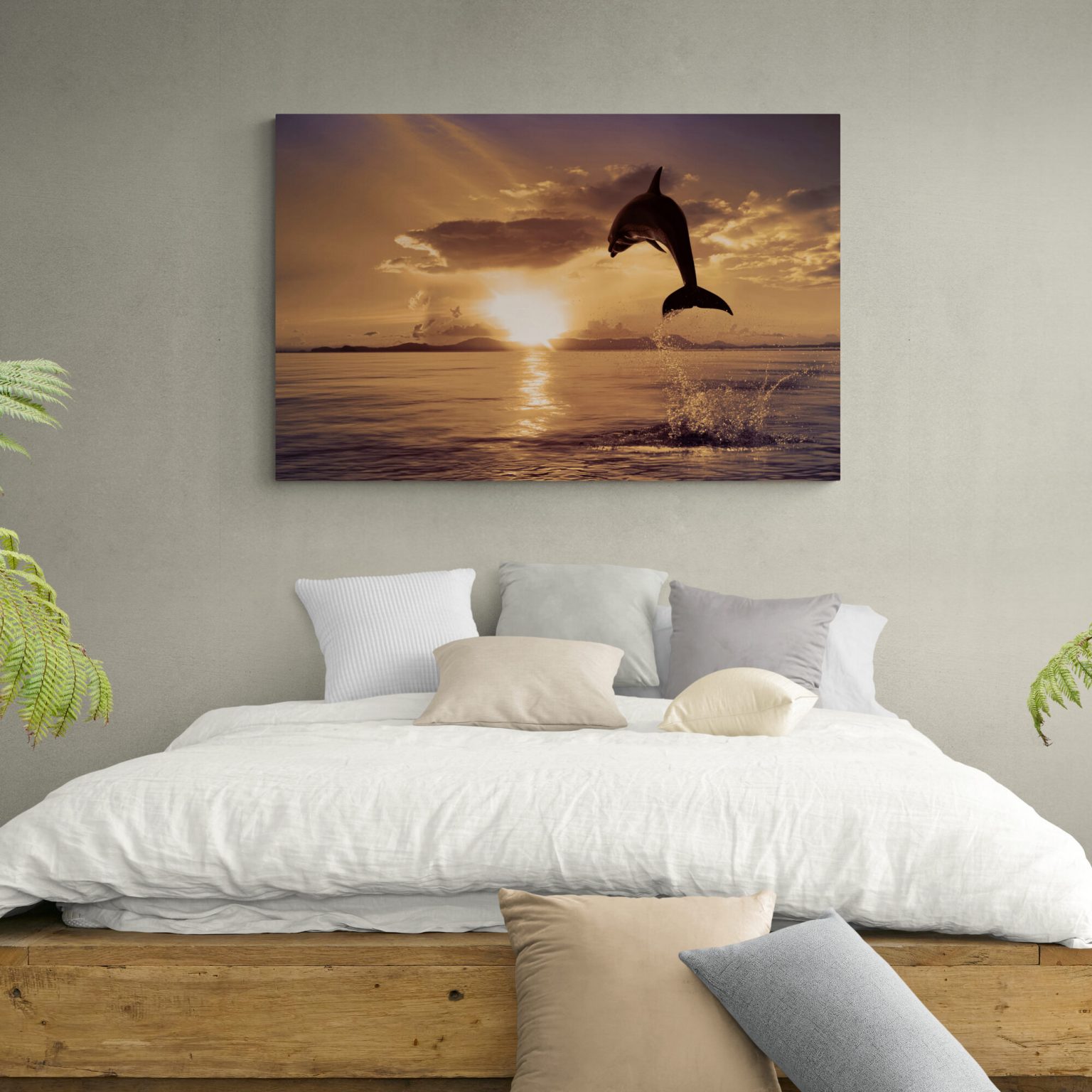 Canvas slika - Skok delfina, Zalazak sunca, More - Ziriz - Canvas shop